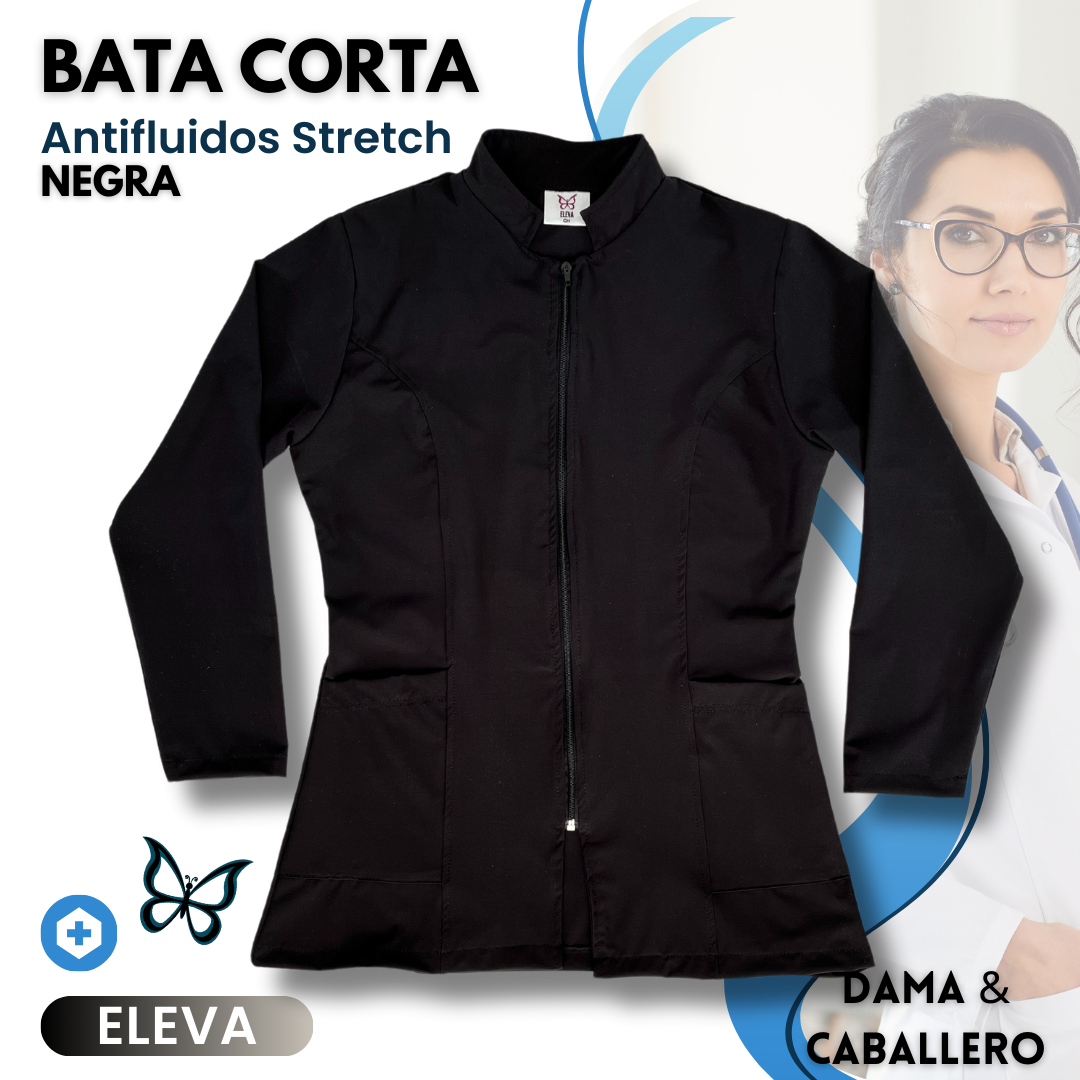 BATA CORTA ANTIFLUIDOS STRETCH | NEGRA – ELEVA